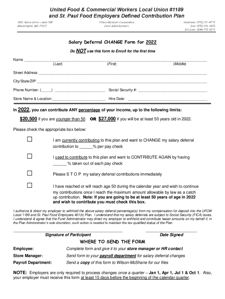 Fillable Online DEFERRED SALARY AGREEMENT FORM Fax Email Print - pdfFiller
