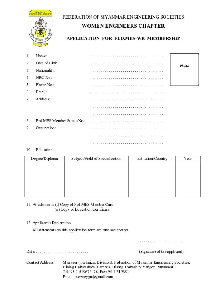 Fillable Online PE Online Application Form - Myanmar Engineering ...