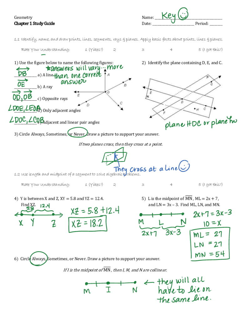 Fillable Online 1-1 Study Guide and Intervention - Points, Lines, and ...