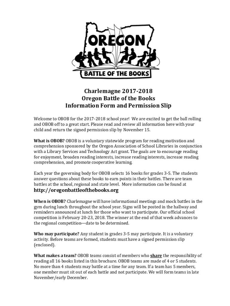 Fillable Online charlemagne 4j lane OBOB Permission Form - Bonny Slope ...
