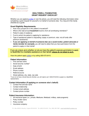 Fillable Online HealthWell Foundation Grant Request Checklist Fax Email ...