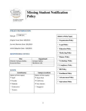 Fillable Online Student Policy Subject: Notification Procedure for ...