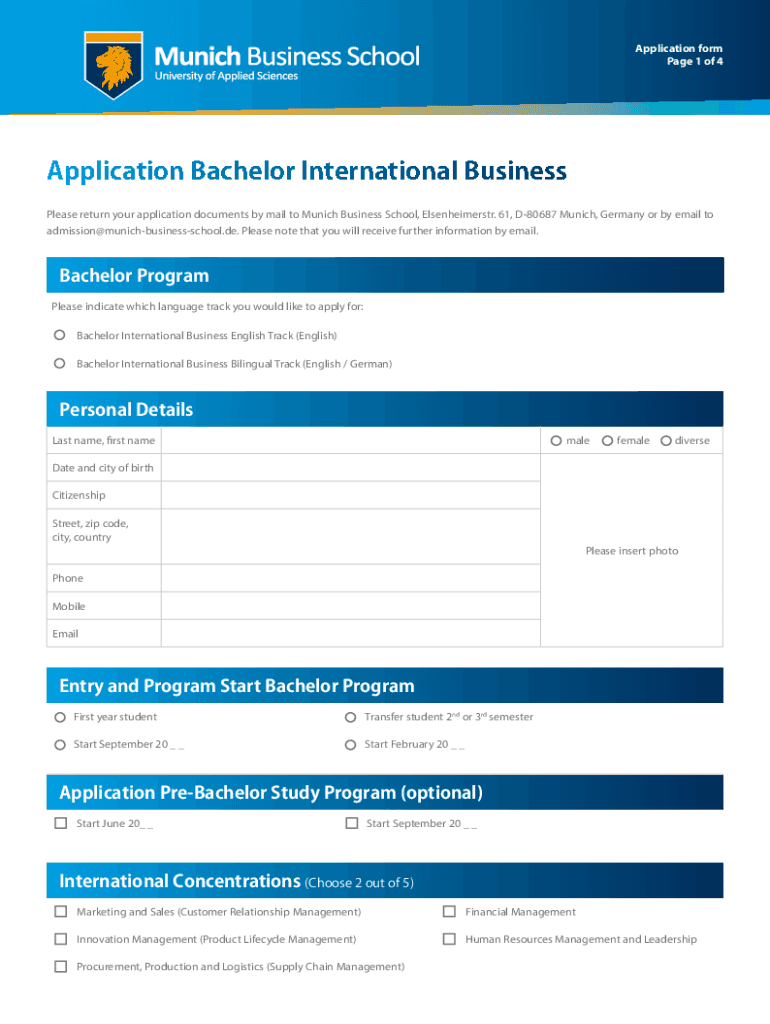 Fillable Online Application Form Bachelor International Business 2017 ...