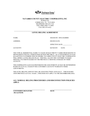 Fillable Online Level Billing Agreement - Navarro County Electric Cooperative Fax Email Print ...