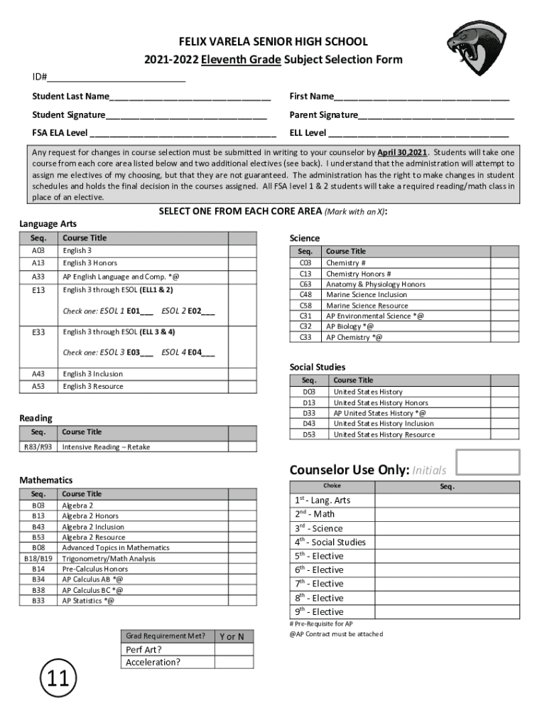 Fillable Online FELIX VARELA SENIOR HIGH SCHOOL Fax Email Print - pdfFiller