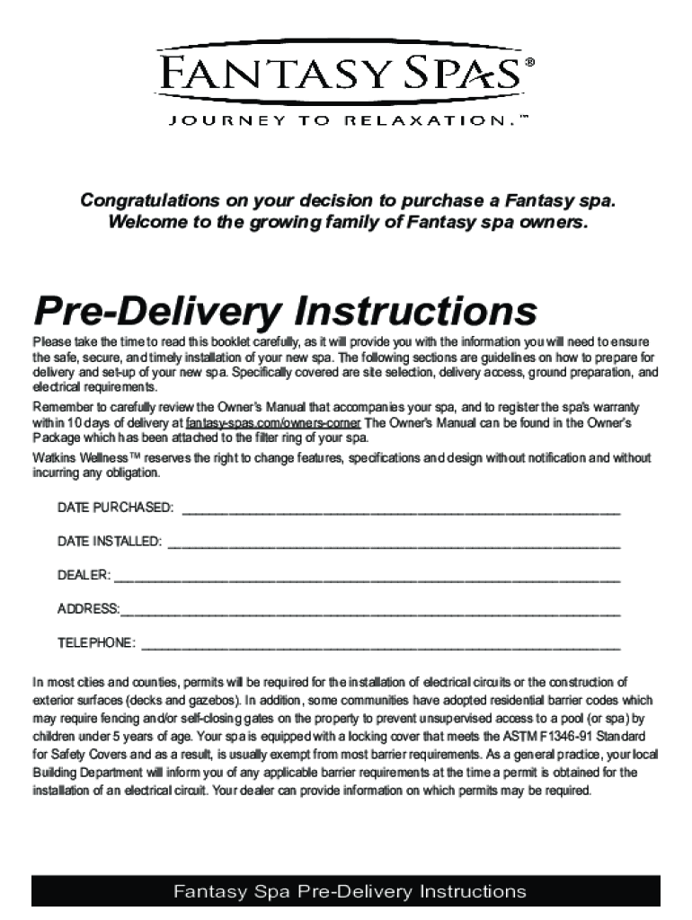 Fillable Online Fantasy Spas Owners Manuals - The Hot Tub Store Fax Email Print - pdfFiller