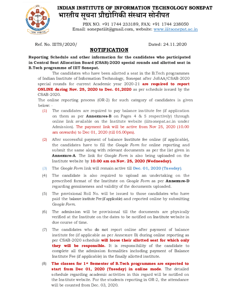 Fillable Online Indian Institute of Information Technology(IIIT), Sonepat Fax Email Print ...