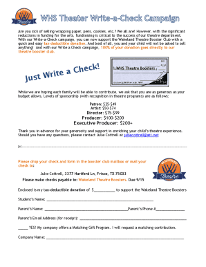 Fillable Online WHS Theater Write-a-Check Campaign Just Write a Check ...