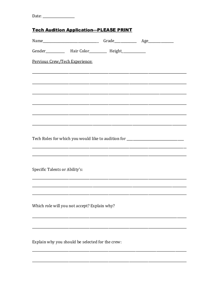 Fillable Online Tech audition form .docx Fax Email Print - pdfFiller