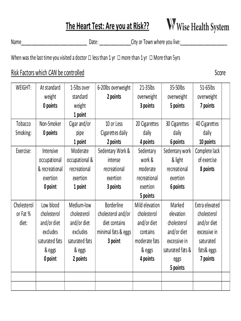 Fillable Online Heart Health Screening.docx Fax Email Print - pdfFiller
