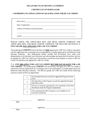 Fillable Online Delaware State Housing Authority - Mortgagor Affidavit ...