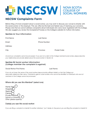 Fillable Online NSCSW Complaints Form Fax Email Print - pdfFiller
