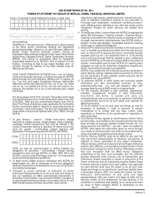 Fillable Online Power of Attorney for your Demat account - Motilal Oswal Fax Email Print - pdfFiller
