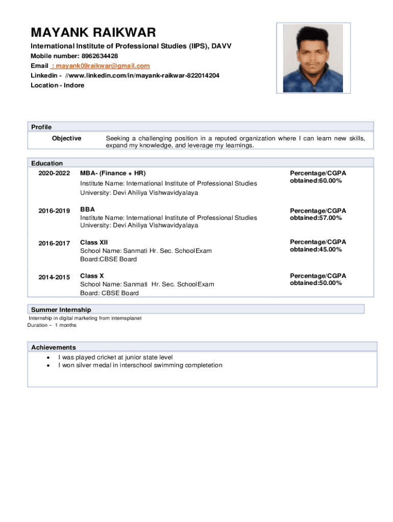 Fillable Online Mayank Raikwar - Influencer - Self-employedLinkedIn Fax Email Print - pdfFiller