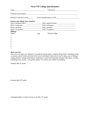 Fillable Online Form VII College Questionnaire - Cistercian Preparatory ...