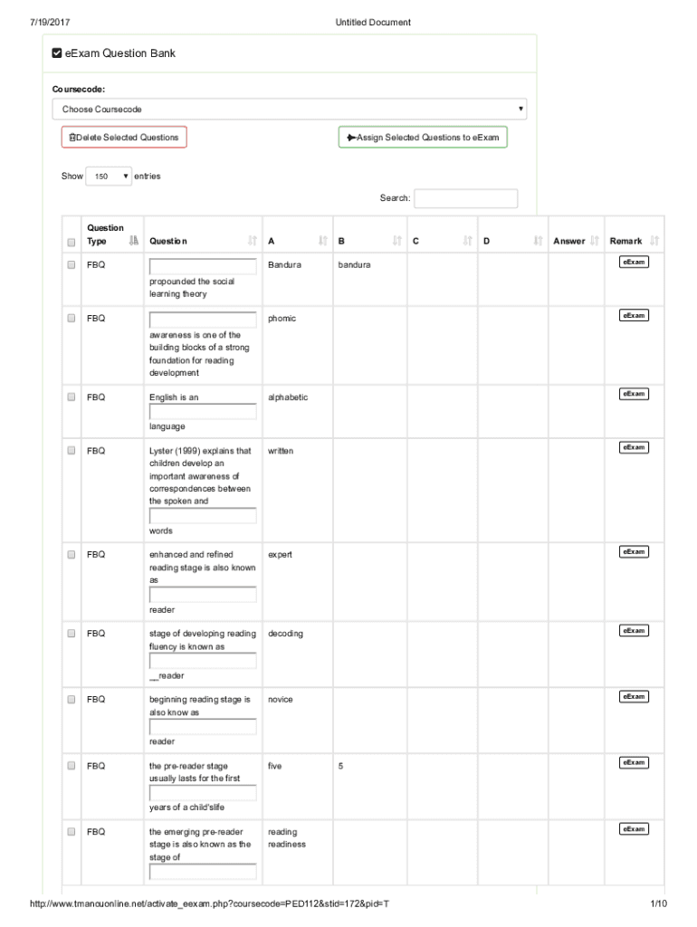 Fillable Online PED112 - eExam Question Bank Fax Email Print - pdfFiller