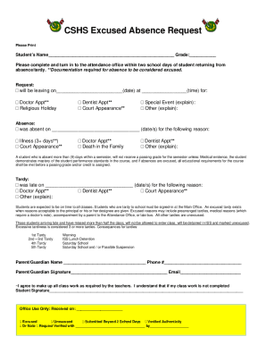 Fillable Online Absence / Tardy Excuse Form - Bishop Moore Fax Email ...