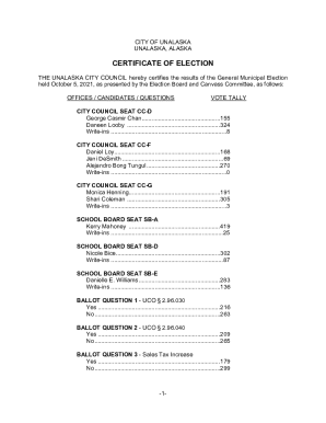 Fillable Online CERTIFICATE OF ELECTION - City of Unalaska Fax Email ...