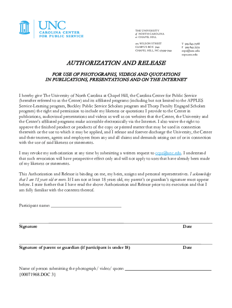 Fillable Online ccps unc CCPS Media Authorization (00071968-3).DOC. 00071968.DOC 3 Fax Email ...