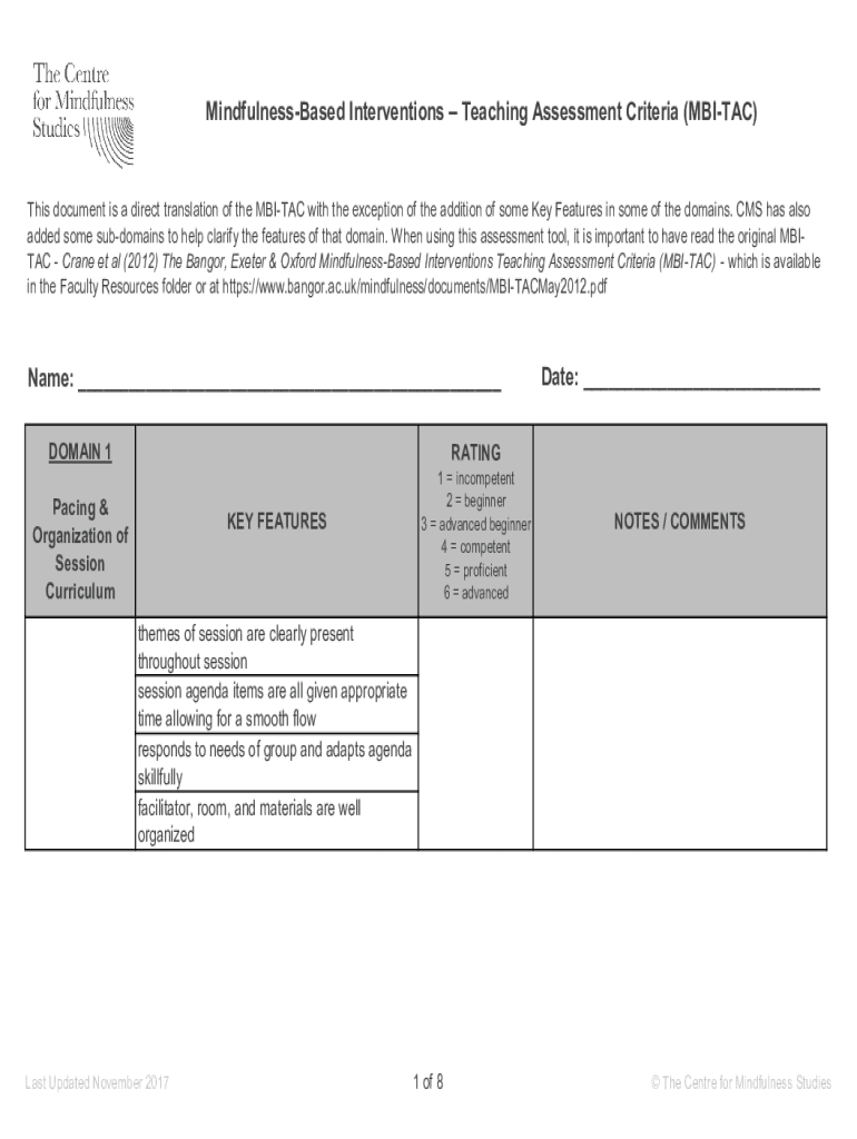 Fillable Online The Mindfulness-Based Interventions: Teaching Assessment ... Fax Email Print ...