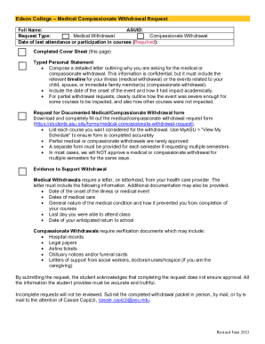 Fillable Online Medical and Compassionate Withdrawal Request Procedure ...