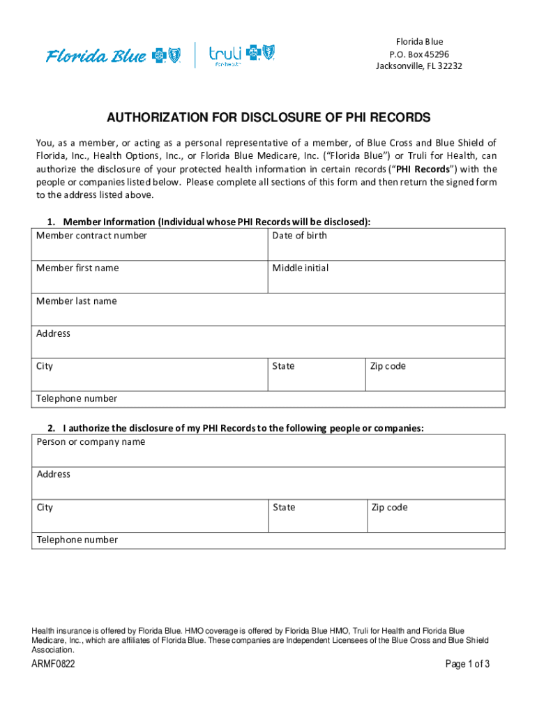 Fillable Online AUTHORIZATION FOR DISCLOSURE OF PHI RECORDS ... Fax ...