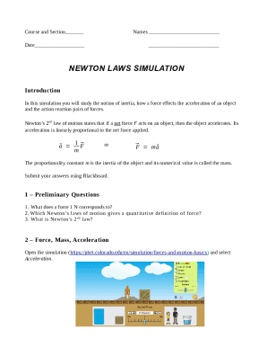 Fillable Online NEWTON LAWS SIMULATION Fax Email Print - pdfFiller