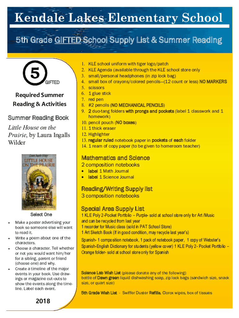 Fillable Online Kendale Lakes Elementary Back-To-School Supply Lists ...