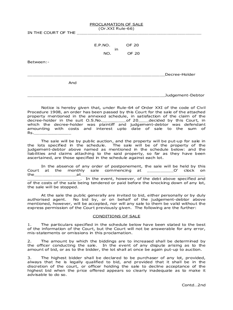 Fillable Online Proclamation of sale of attached property Or.21 R-66 CPC Fax Email Print - pdfFiller
