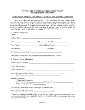 Fillable Online city of lake worth beach electric utility net metering ...