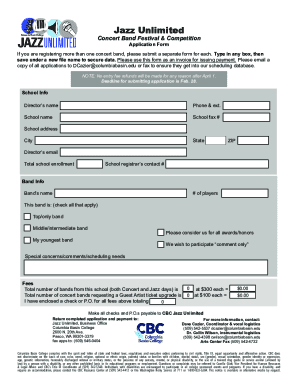 Fillable Online Jazz Unlimited Jazz Band Application Form Fax Email ...