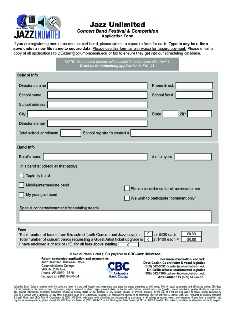 Fillable Online Jazz Unlimited Jazz Band Application Form Fax Email Print - pdfFiller