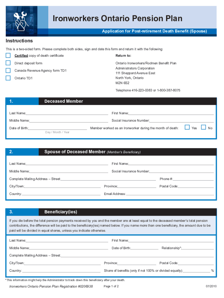 Fillable Online Waiver of Pre-retirement Death Benefit - Ontario Ironworkers Fax Email Print ...