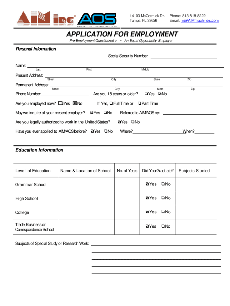 Fillable Online employment application 12/00 Fax Email Print - pdfFiller