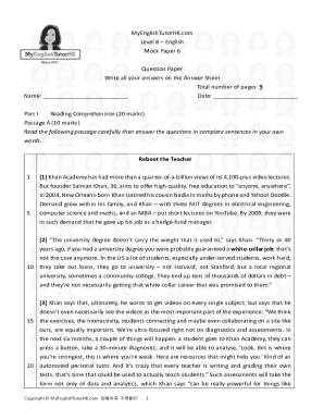 Fillable Online English Mock Paper 1 Answer Sheet Total number of pages ...