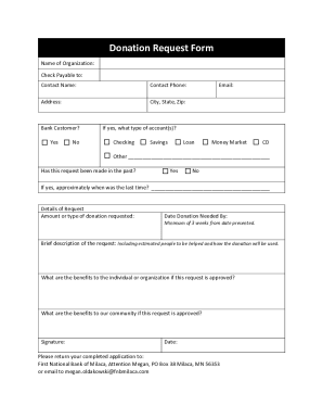 Fillable Online Donation Request Form - First National Bank of Milaca Fax Email Print - pdfFiller
