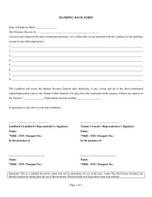 Fillable Online HANDOVER OF THE PREMISES Sample Clauses - Law Insider ...