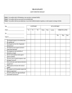 Fillable Online FIRE AND LIFE SAFETY SAFETY INSPECTION CHECKLIST Fax ...