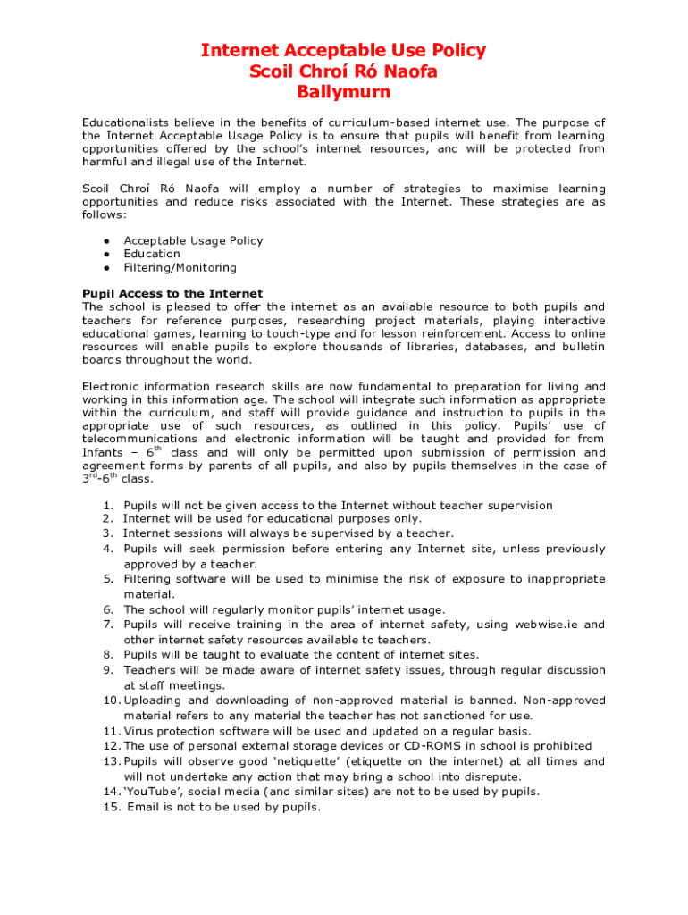 Fillable Online Internet Acceptable Use Policy - St. Mary's National ...
