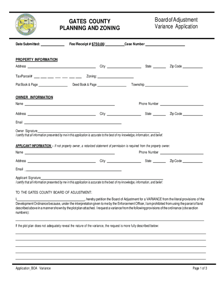 Gates County Variance Application - Blank Fillable Template | Fill Out ...