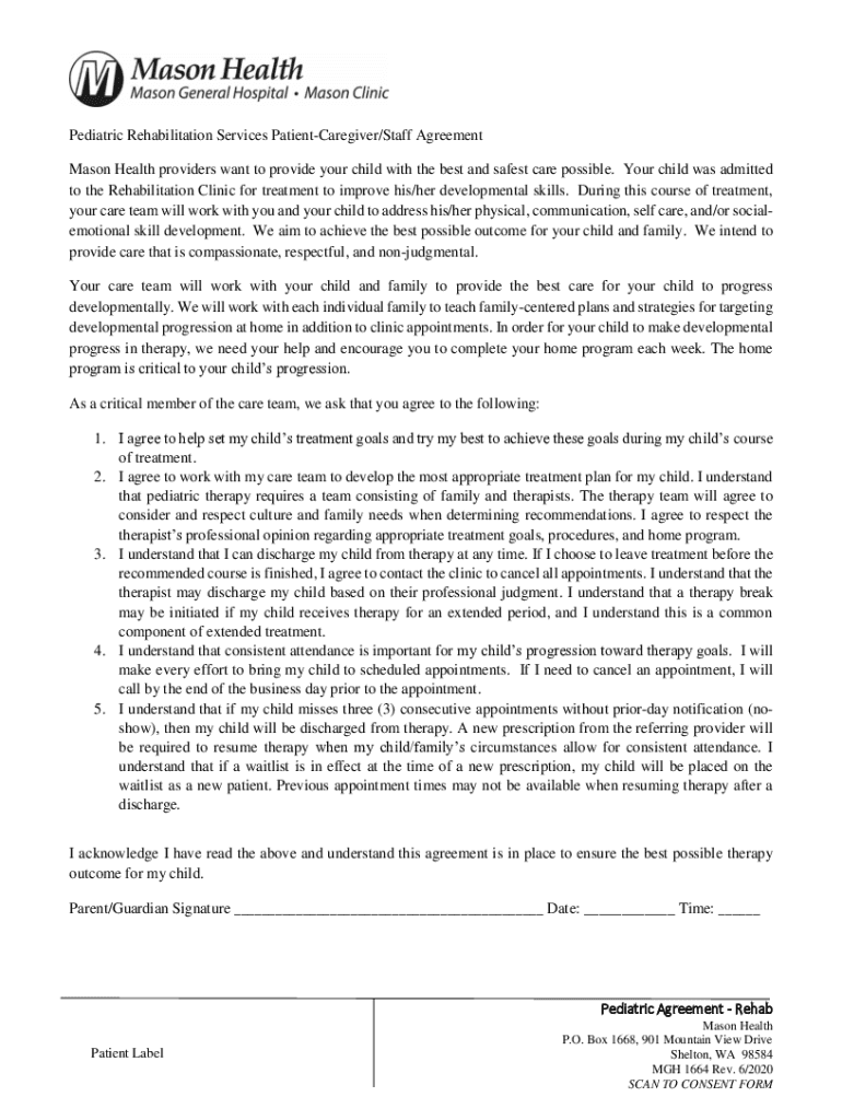 Fillable Online Pediatric Agreement - Rehab Pediatric Rehabilitation ...