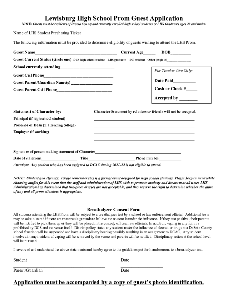 Fillable Online Prom Forms and Information - Lewisburg High School Fax ...