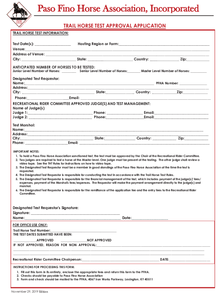 Fillable Online Trail Horse Test Approval Application.pdf Fax Email ...