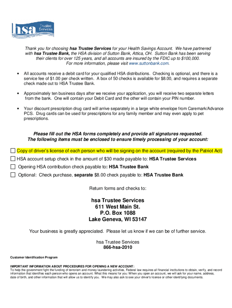 Fillable Online Sutton bank hsa form: Fill out & sign online - DocHub ...