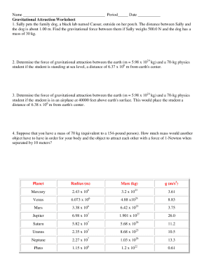 Fillable Online Worksheet 5.1 - Newton's Law of Universal Gravitation ...