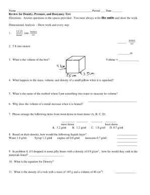 Fillable Online Review for Density, Pressure, and Buoyancy Test - Neat ...