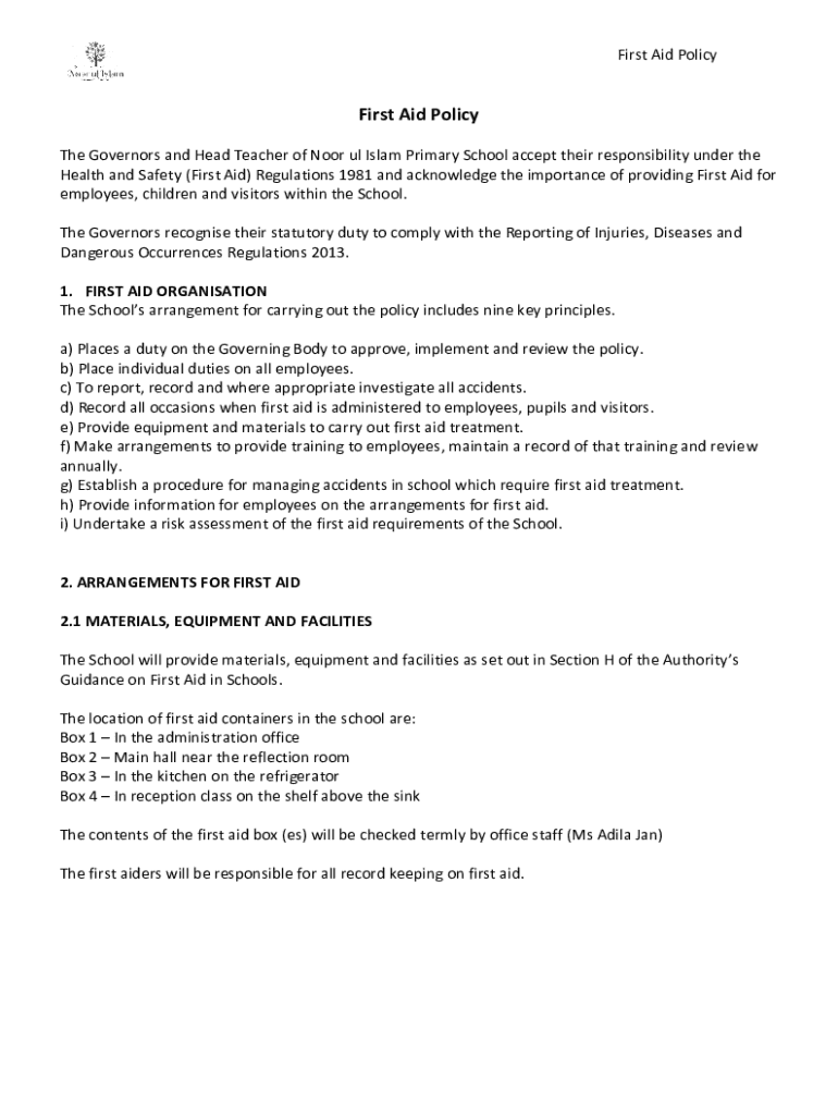 Fillable Online First Aid Policy - St Patrick's High School, Keady Fax ...