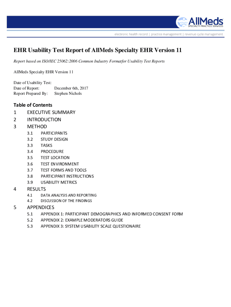 Fillable Online EHR Usability Test Report of Physician's Solution 11.0 ...