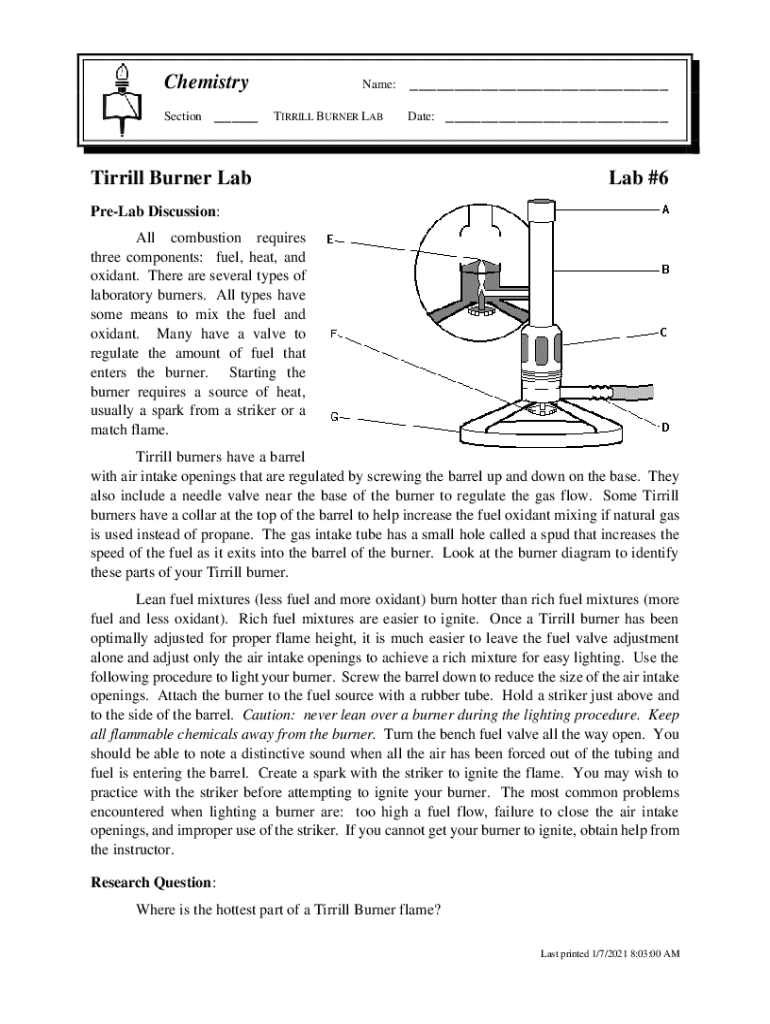 Fillable Online Types of Bunsen Burners, Meker Burners and Tirrill ...
