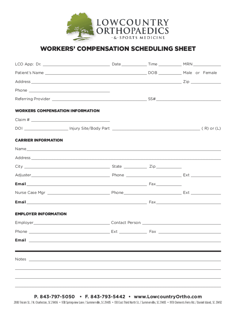 Fillable Online WORKERS' COMPENSATION SCHEDULING SHEET Fax Email Print - pdfFiller